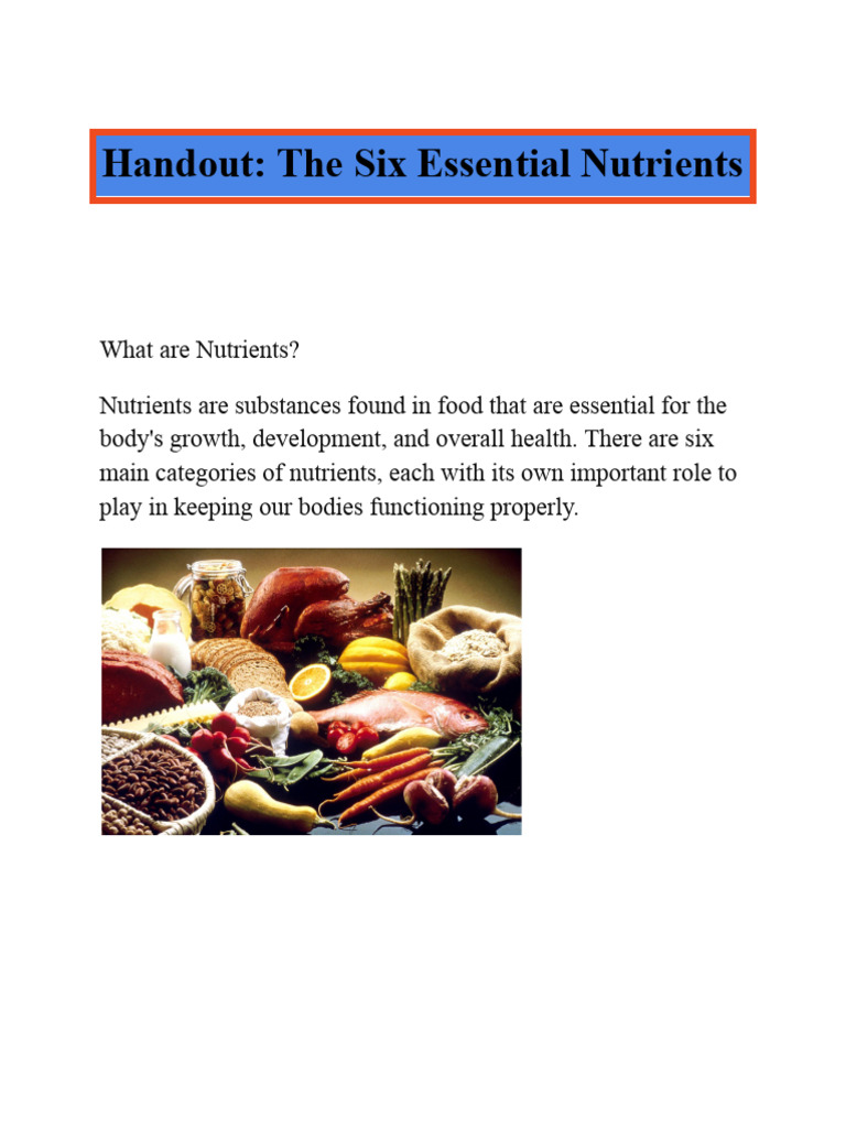 Handout - The Six Essential Nutrients | PDF | Nutrients | Foods