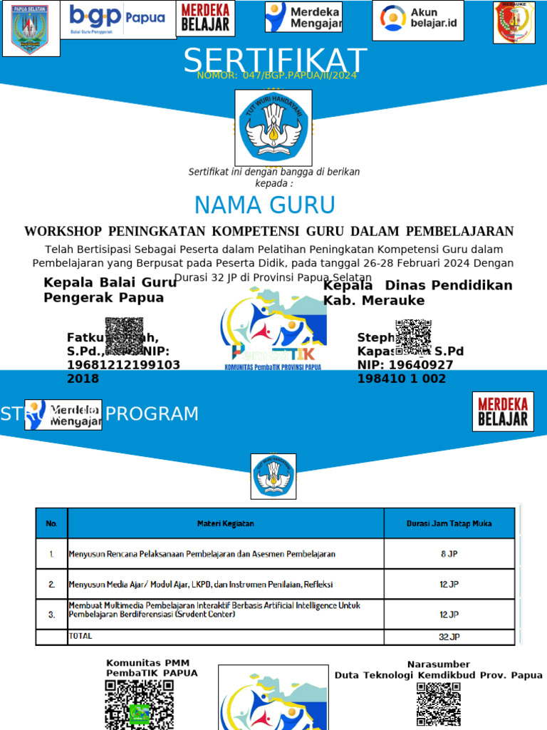 Sertifikat Workshop - PENINGKATAN KOMPETENSI GURU | PDF