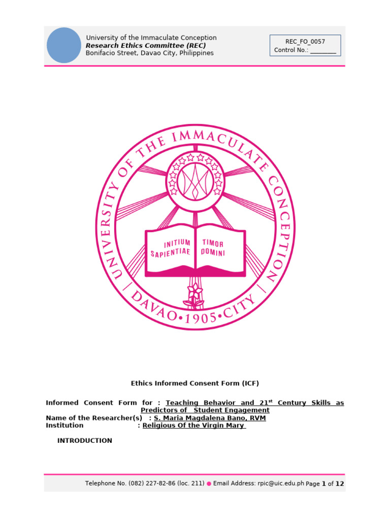 REC - FO - 0057 - Ethics Informed Consent Form ICF - Sample 1 | PDF ...