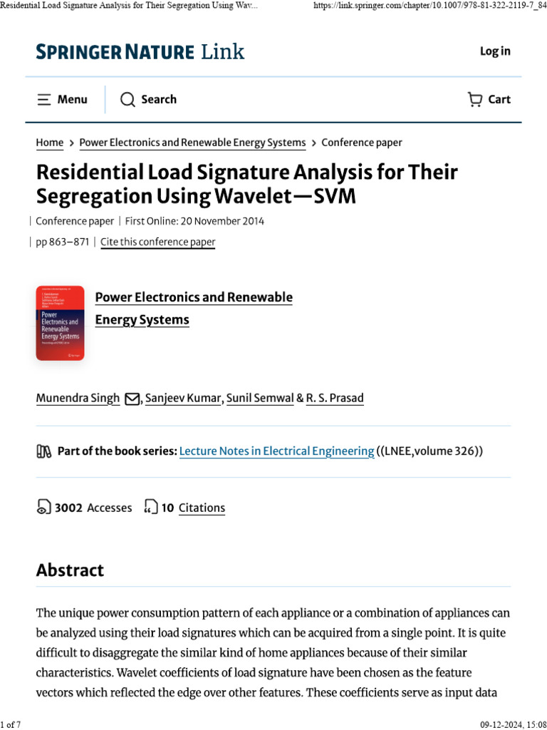 6 Residential Load Signature Analysis For Their Segregation Using Wavelet-SVM - SpringerLink | PDF
