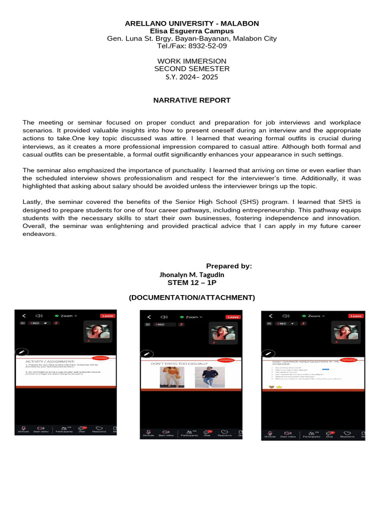 Work Immersion Narrative Report | PDF