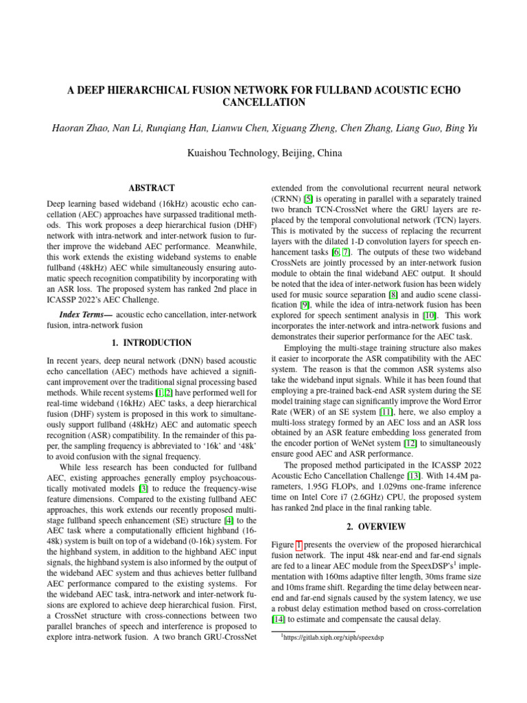 A Deep Hierarchical Fusion Network For Fullband Acoustic Echo Cancellation | PDF | Speech ...