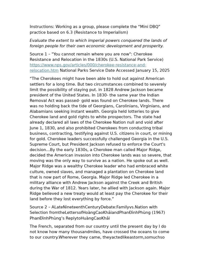 Mini DBQ 6.3 Group of Three | PDF | Cherokee | Andrew Jackson
