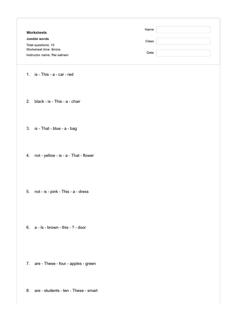 Jumbled Word Worksheets for Students | PDF