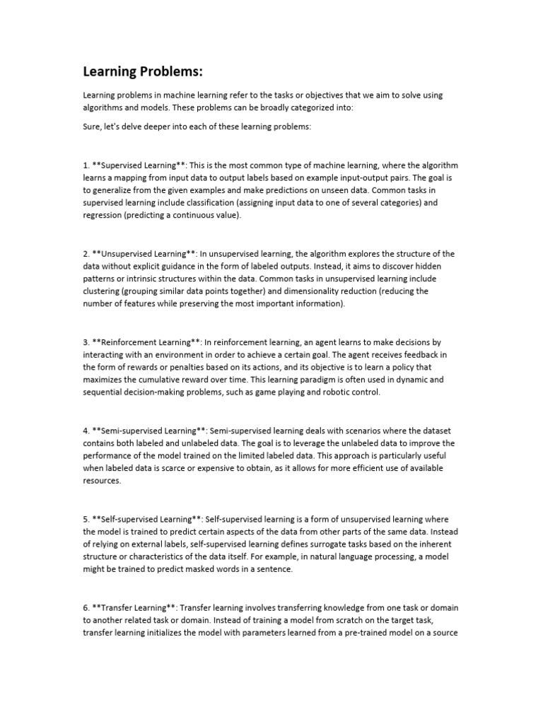 Overview of Machine Learning Problems | PDF | Machine Learning ...