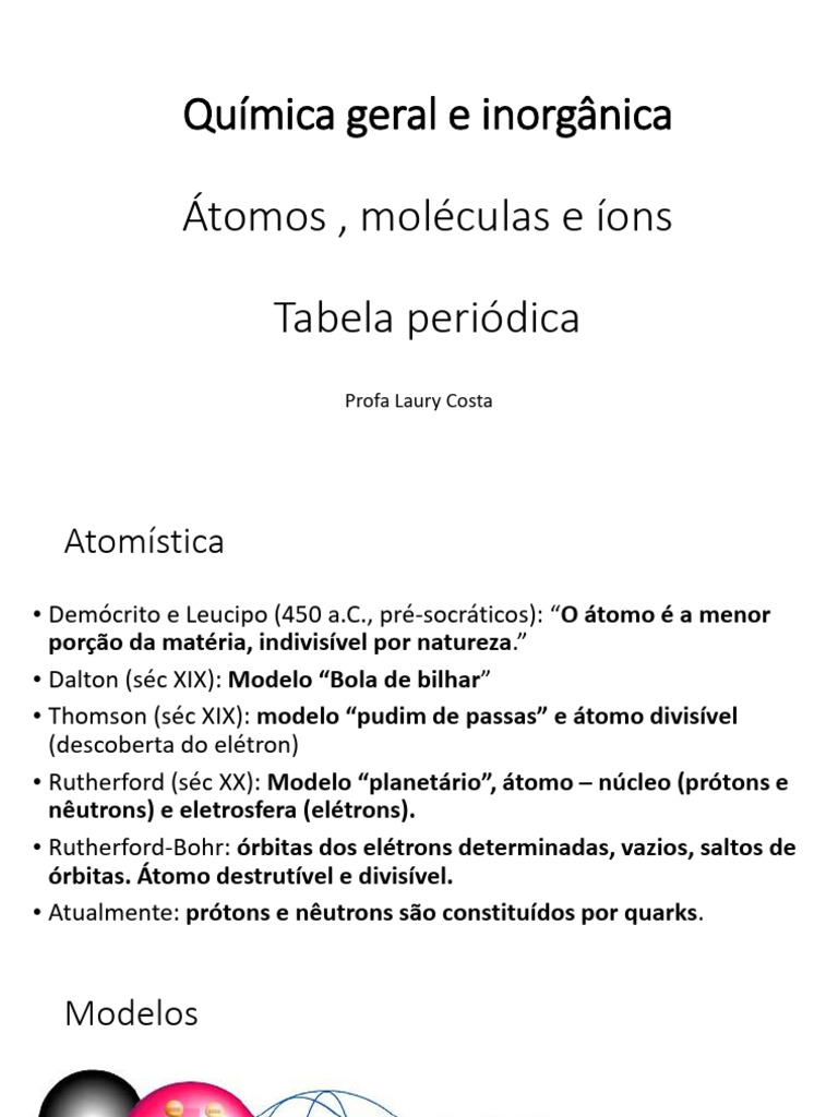 Química Aula 3 (Atomos, Moléculas e Íons e Tabela Periódica) | PDF ...