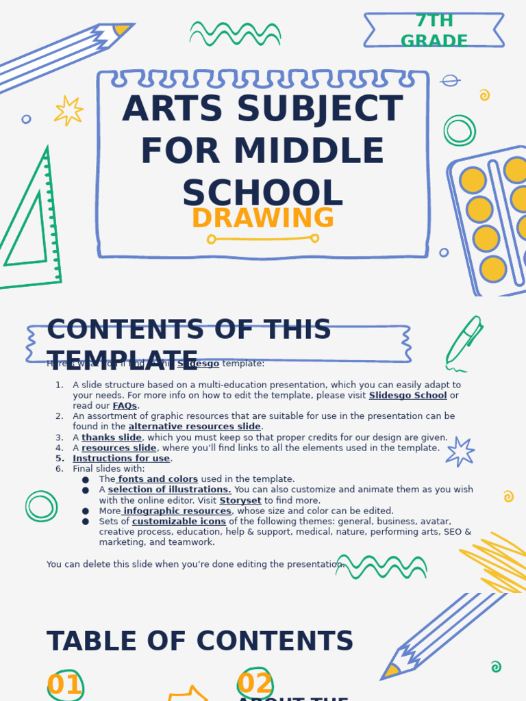 Arts Subject For Middle School - 7th Grade - Drawing by Slidesgo | PDF ...