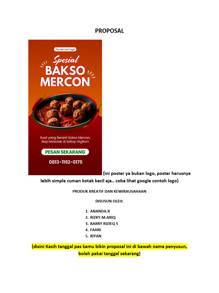Proposal Bakso Mercon 2024 | PDF