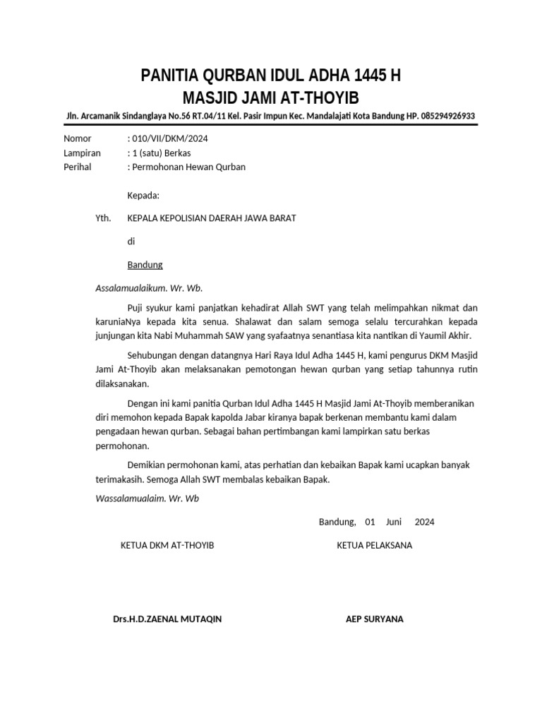 Isi Proposal Qurban Idul Adha 1446 H | PDF