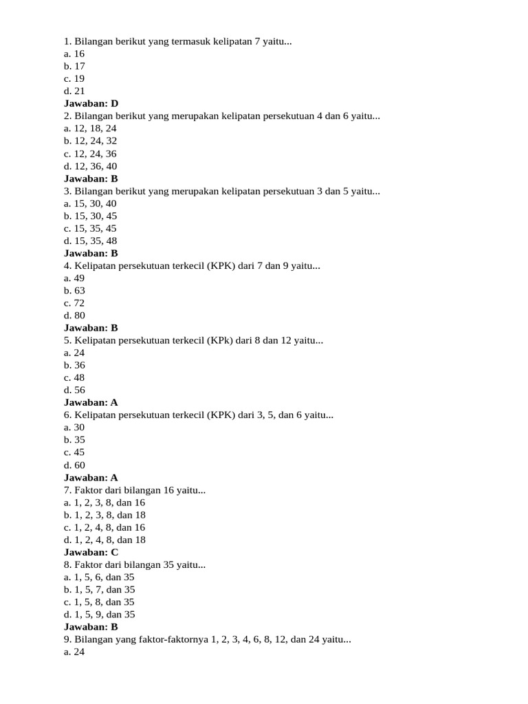 Soal MTK KPK FPB Kelas 5 | PDF