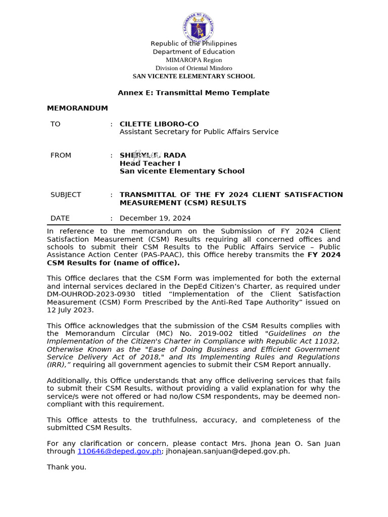 Annex E Transmittal Memo Template SVES | PDF