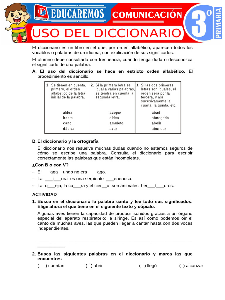Uso Del Diccionario para Tercer Grado de Primaria | PDF | Diccionario ...
