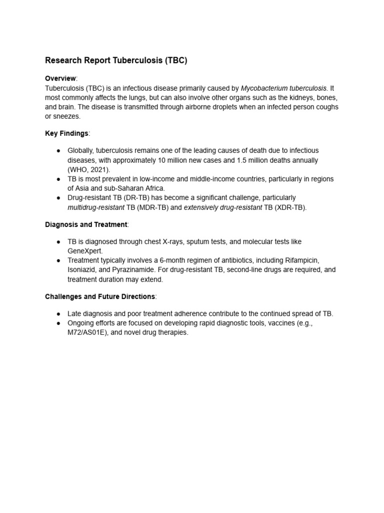 Research Report Tuberculosis (TBC) | PDF