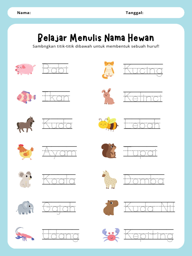 Belajar Menulis Nama Hewan Sederhana | PDF
