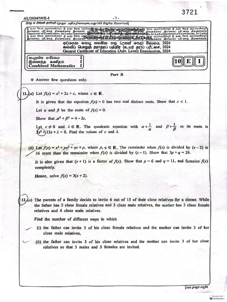 Advanced Level Pure Mathematics Paper 20 | PDF