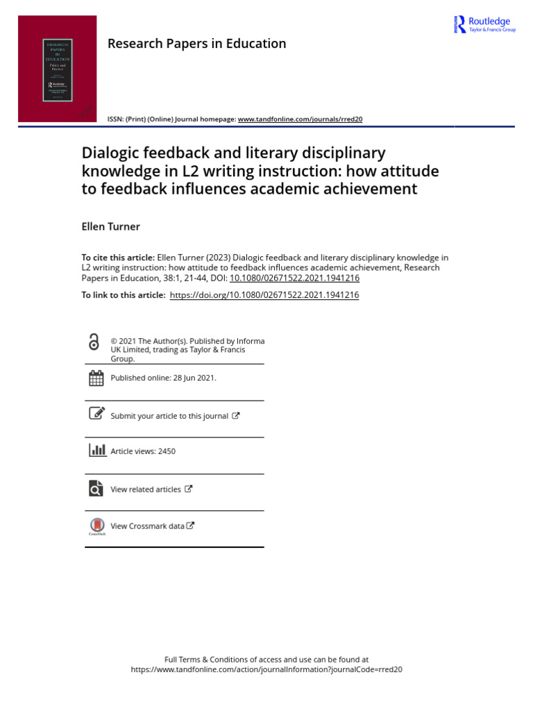 Dialogic Feedback and Literary Disciplinary Knowledge in L2 Writing Instruction How Attitude To ...