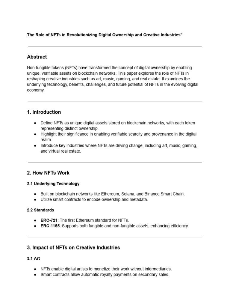 The Role of NFTs in Revolutionizing Digital Ownership and Creative Industries | PDF ...