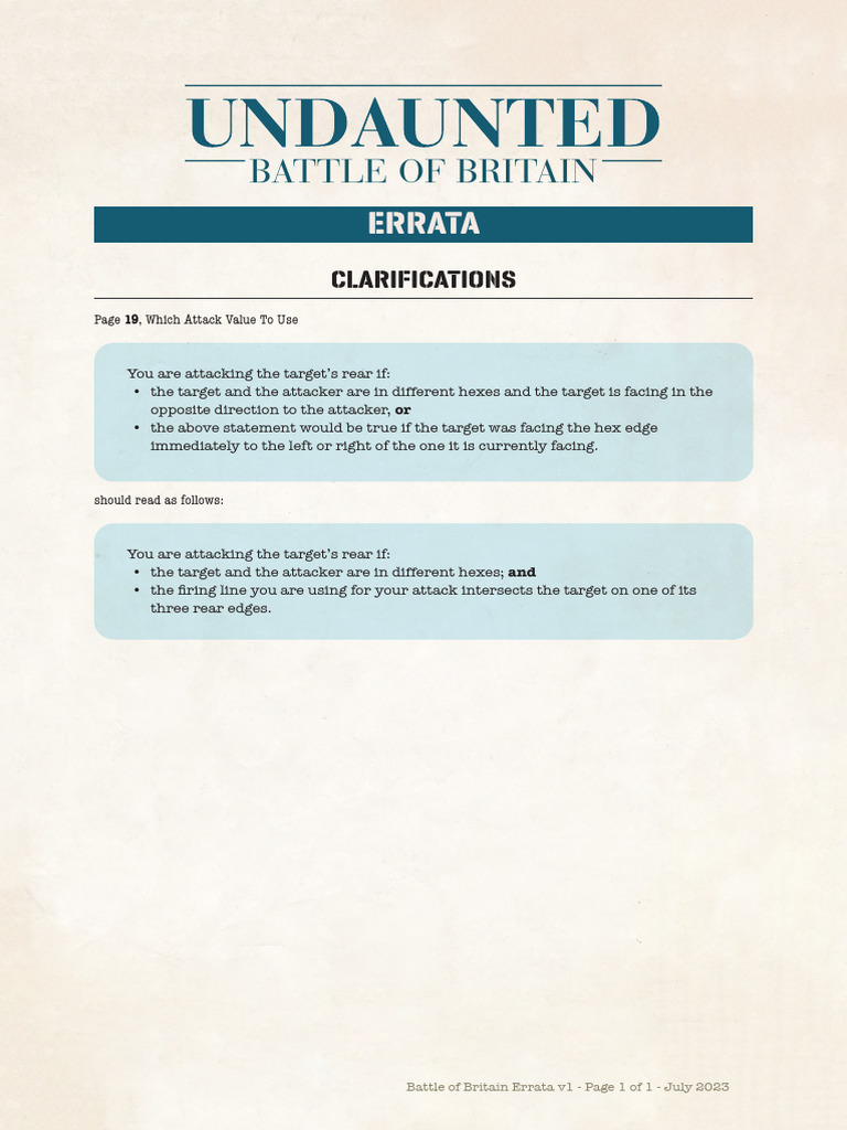 Battle of Britain Errata July 2023 | PDF
