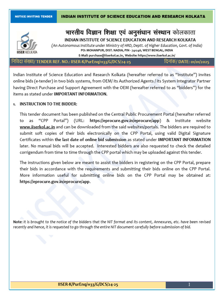 Nit CPP 24-25 No.1133 01.01.2025 | PDF | Arbitration | Letter Of Credit