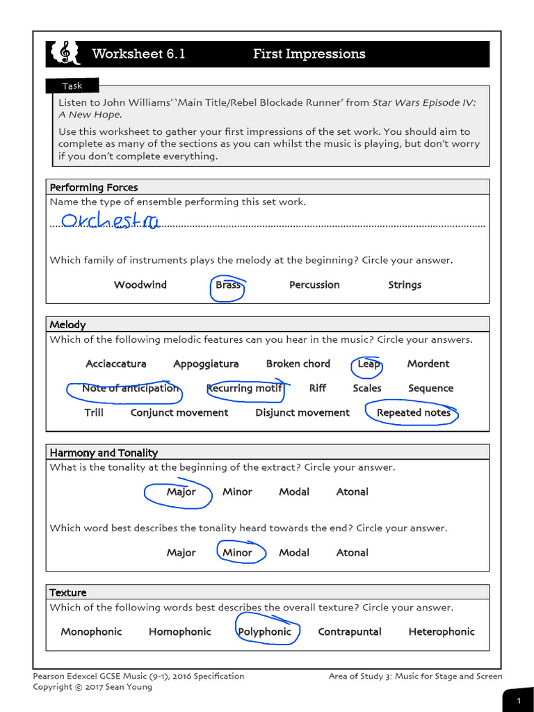 Worksheet-6.1---First-Impressions | PDF | Tempo | Rhythm