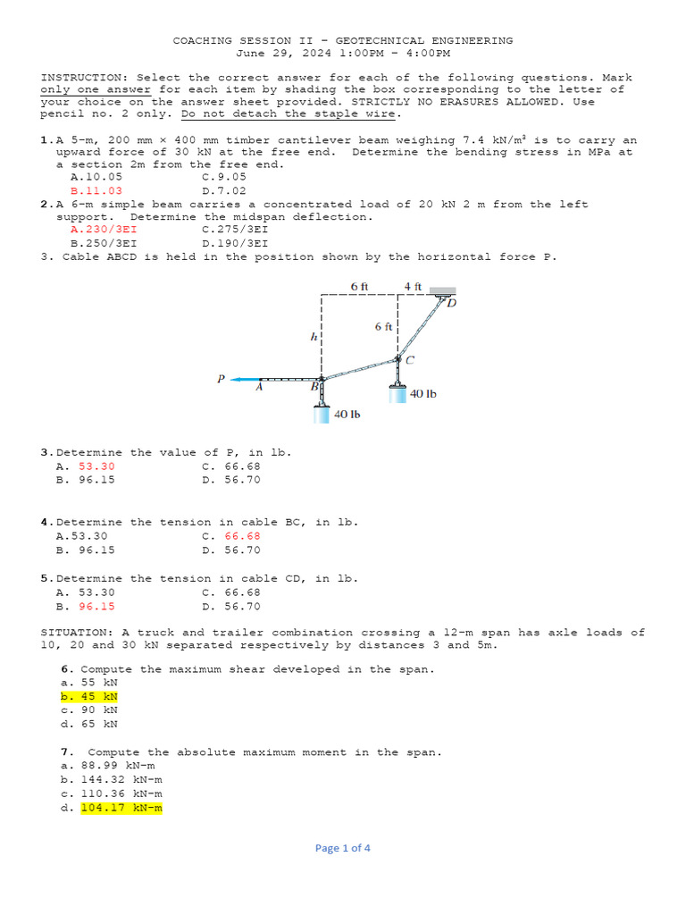 Coaching Session (Strength of Materials and Structural Theory) Questionaire | PDF | Stress ...