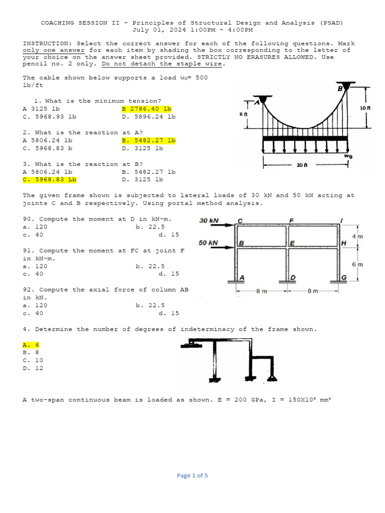 Structural Design Analysis Quiz | PDF | Bending | Beam (Structure)