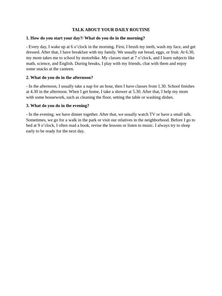 Daily Routine - Speaking | PDF