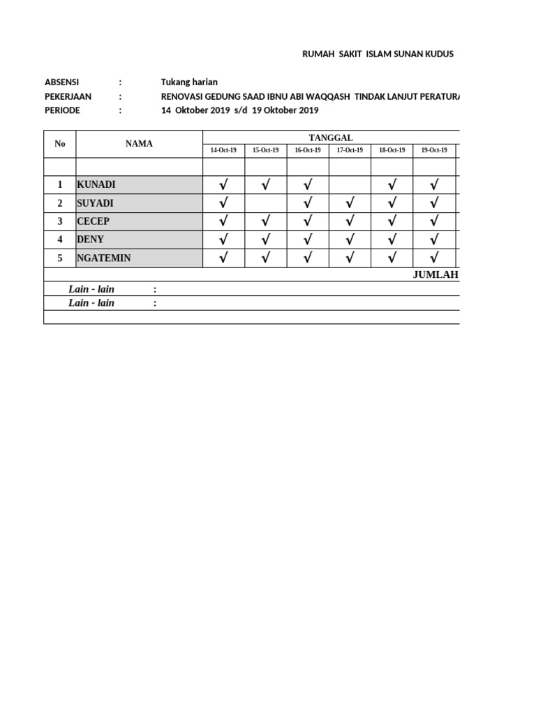 Absensi Tukang | PDF