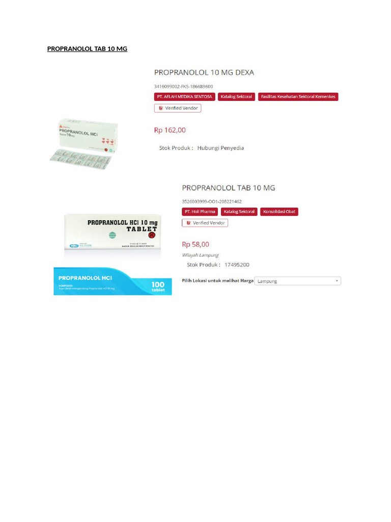 Propranolol Tab 10 MG | PDF