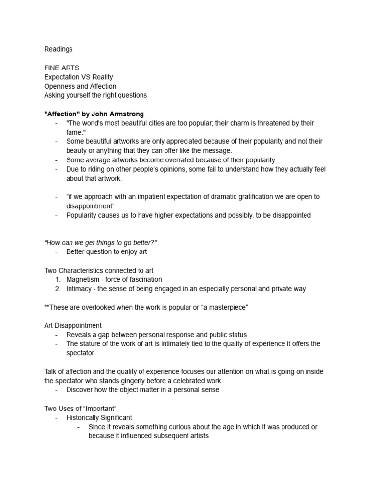 FINE ARTS NOTES - Module 1 | PDF | Psychology | Liberal Arts Education