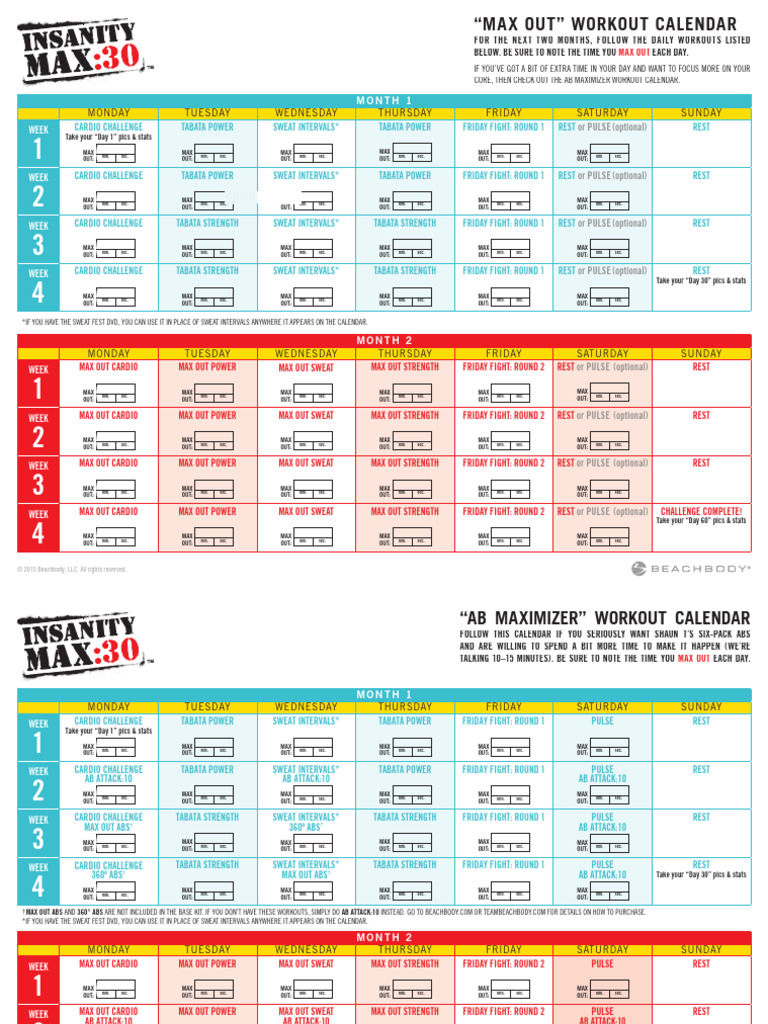 Max Out Workout Calendar Guide | PDF