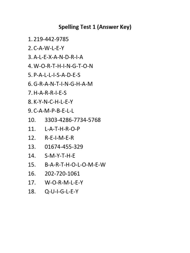 Spelling Test 1 | PDF