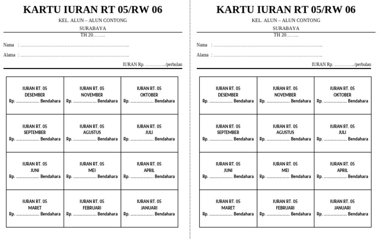 Kartu Iuran RT 05 | PDF