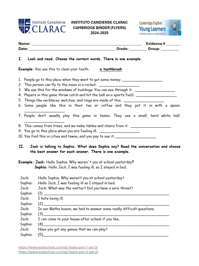 Flyers Reading Test Part 1 | PDF