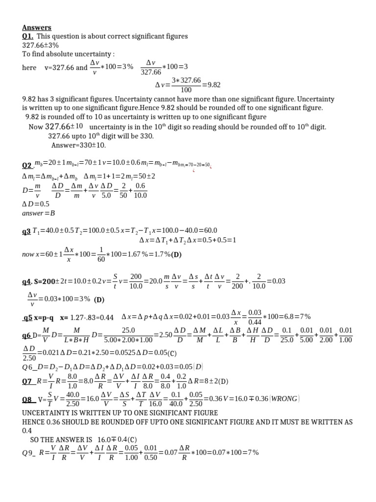 Physics Uncertainty Calculations | PDF | Significant Figures ...