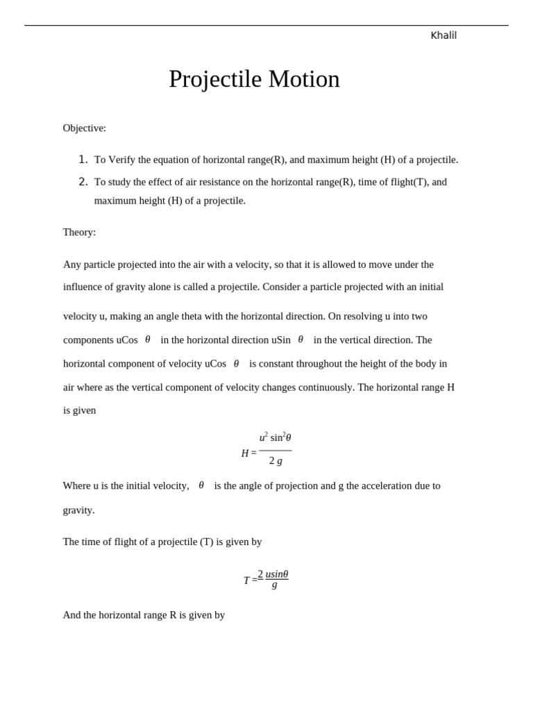 Projectile Motion: Range, Height, Flight | PDF | Projectiles | Physical ...