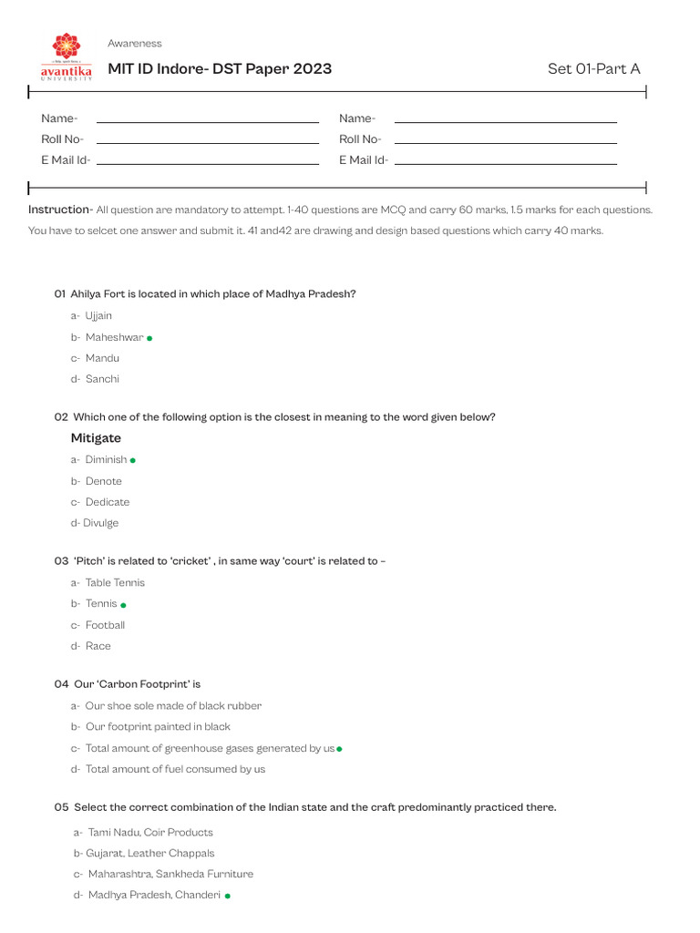 DST Exam Paper Year 2022 For BDes MDes | PDF | Online Shopping | Flooring