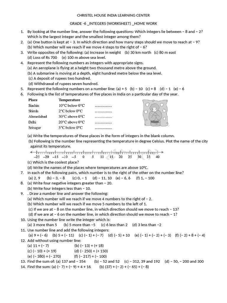 6 Integers (Mixed Worksheet) | PDF | Earth Sciences