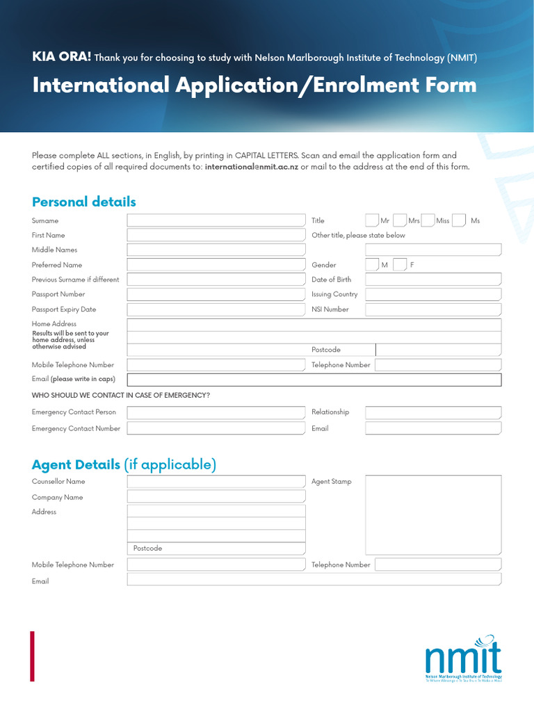 NMIT International Application Form | PDF | Insurance | Disability