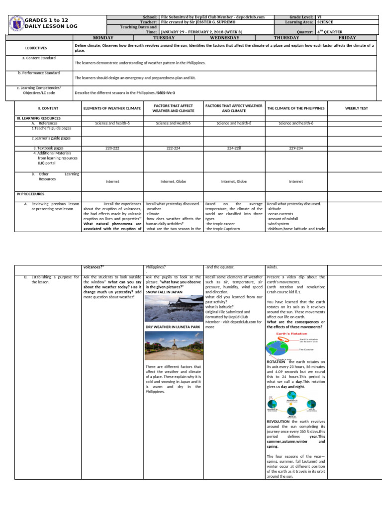 DLL_SCIENCE-6_Q4_W3 | PDF | Wound | Rain