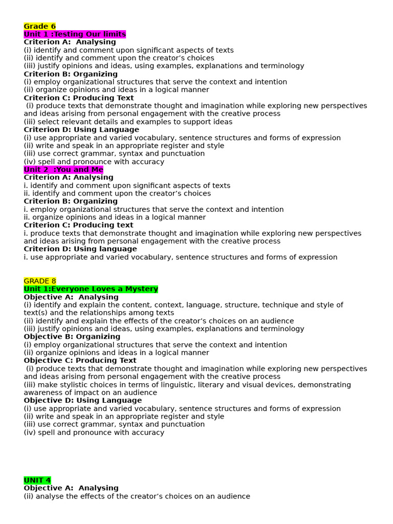Criteria and Strands For Grade 6-10 | PDF | Syntax | Linguistics