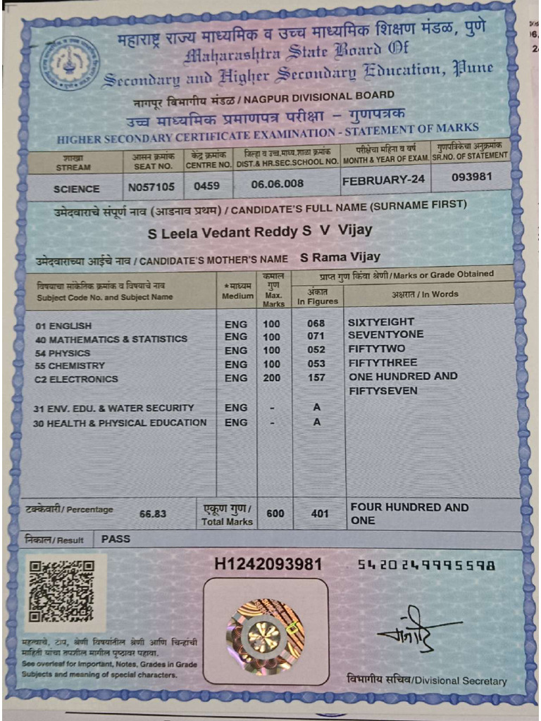 12th Marksheet(Old) | PDF
