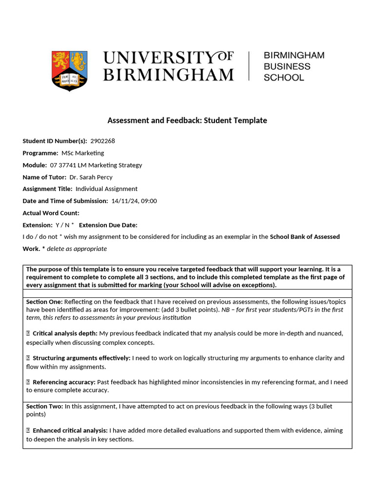 Student Assessment Cover Sheet Template | PDF | Critical Thinking