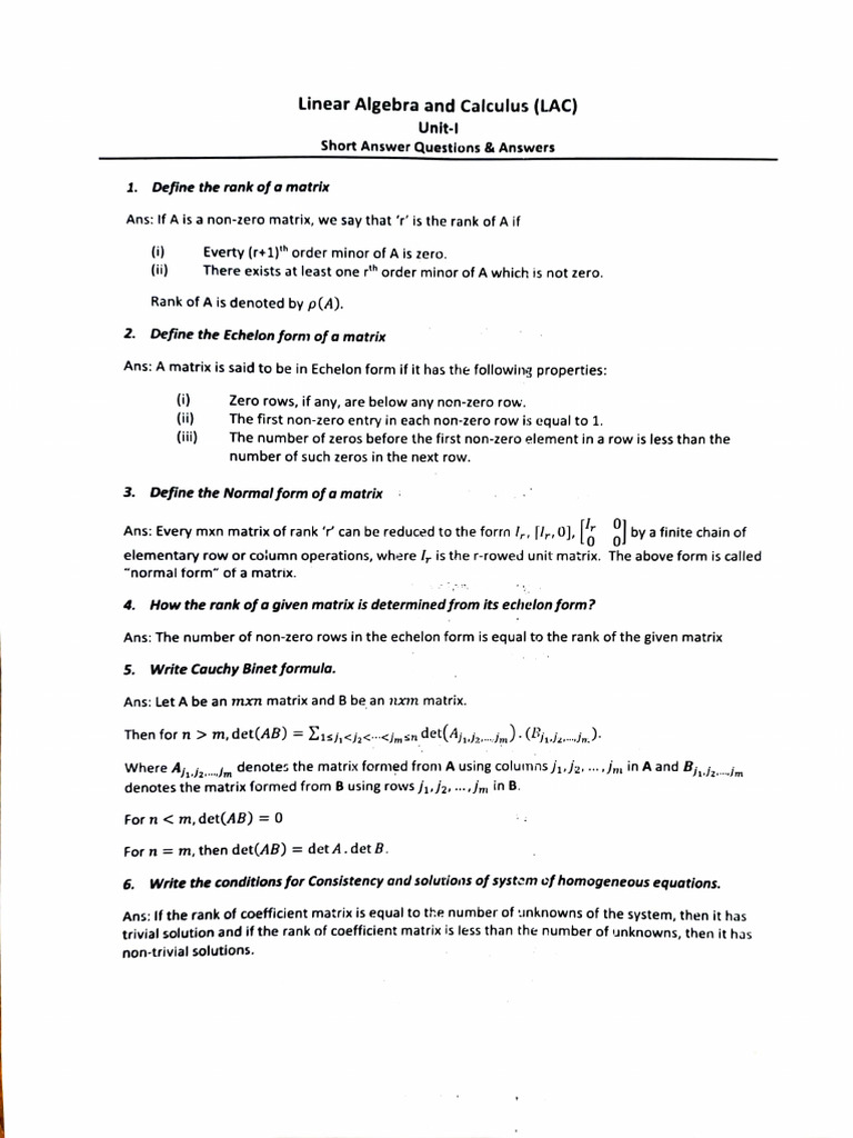 lac 2 marks question | PDF | Matrix (Mathematics) | Eigenvalues And Eigenvectors