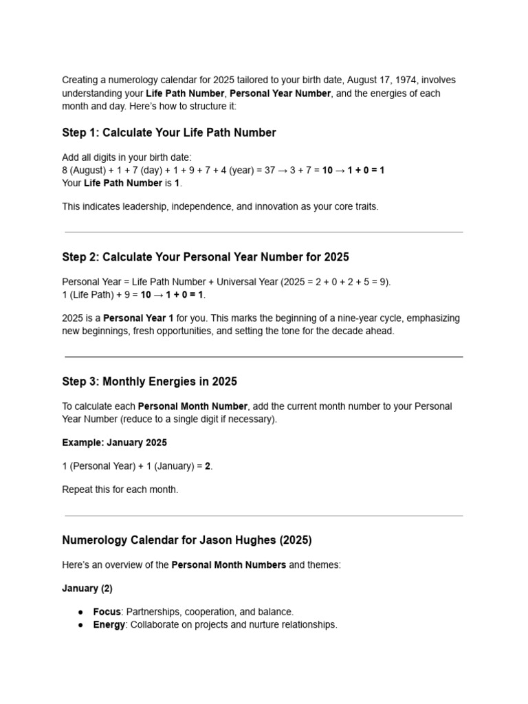 Numerology Calendar for August 2025 | PDF | Creativity | Disciplines
