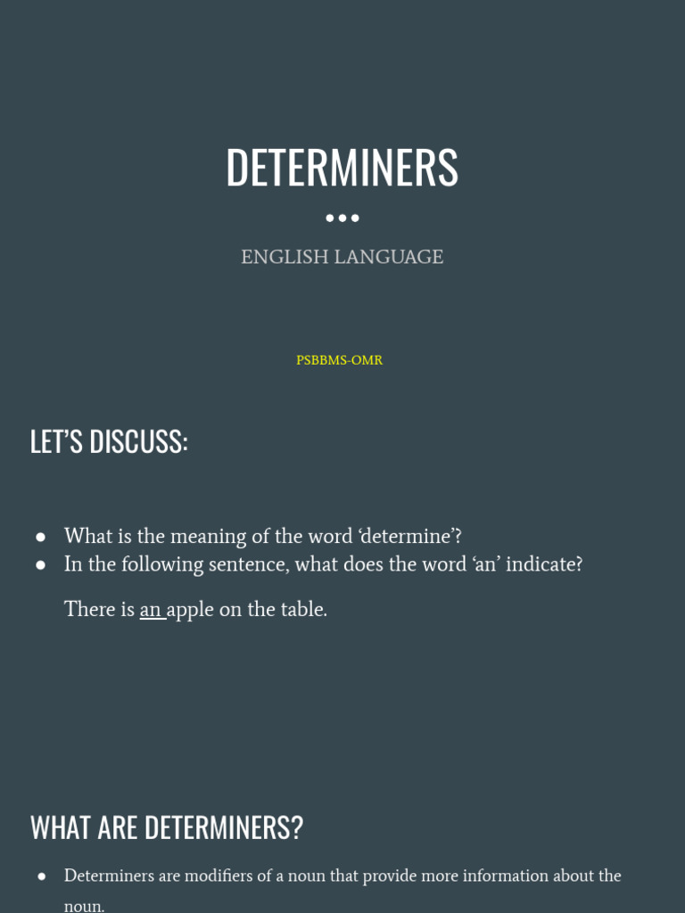 DETERMINERS ppt | PDF | Plural | Word