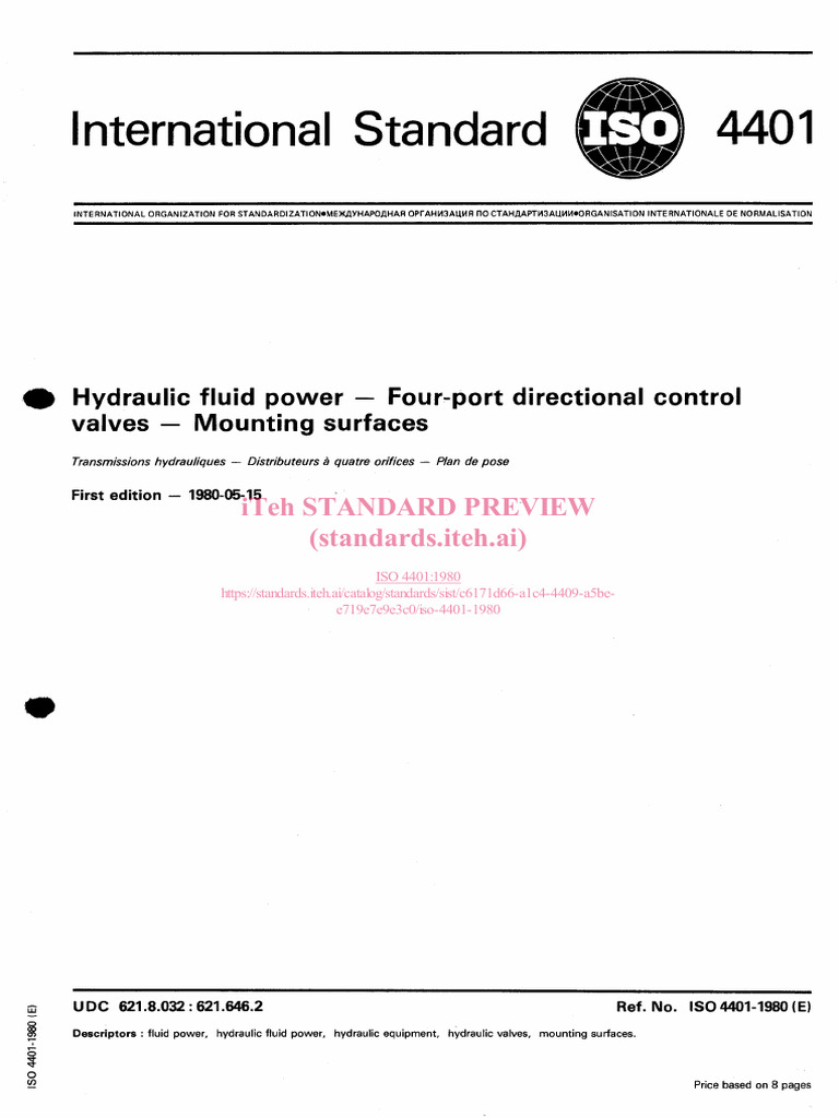 ISO-4401-1980 | PDF | Engineering Tolerance | Screw