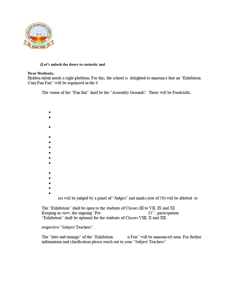 Notice - Exhibition Cum Fun Fair | PDF