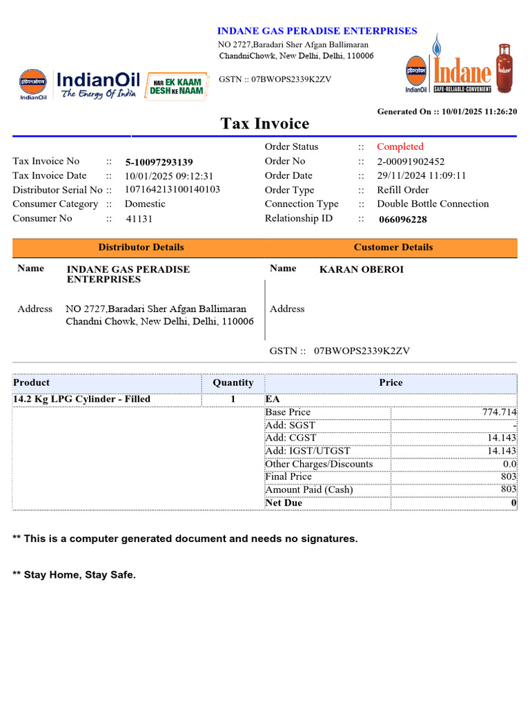 Indianoil - Invoice - 2025-01-08T112626.627 | PDF | Economies