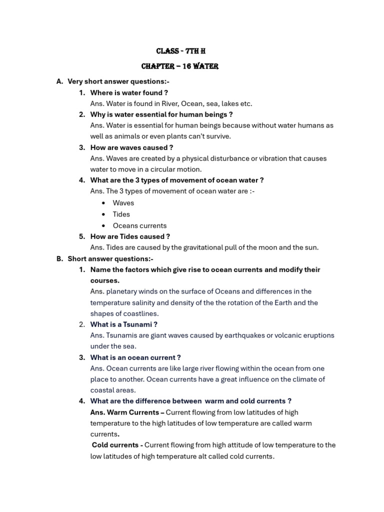 Chapter – 16 Water | PDF | Oceans | Tide